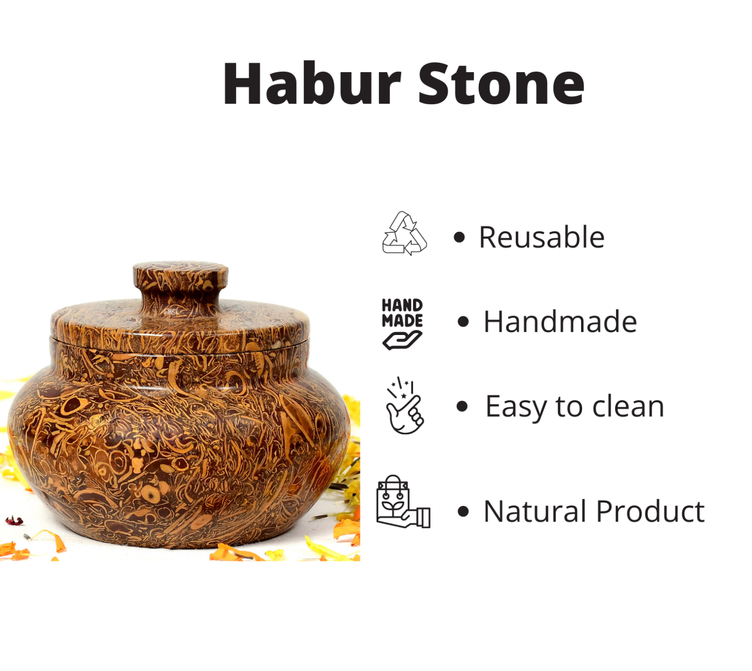 Barmer Bazaar Habur Stone Handi with Lid,Stone Kitchen Utensils (9.5 cm)